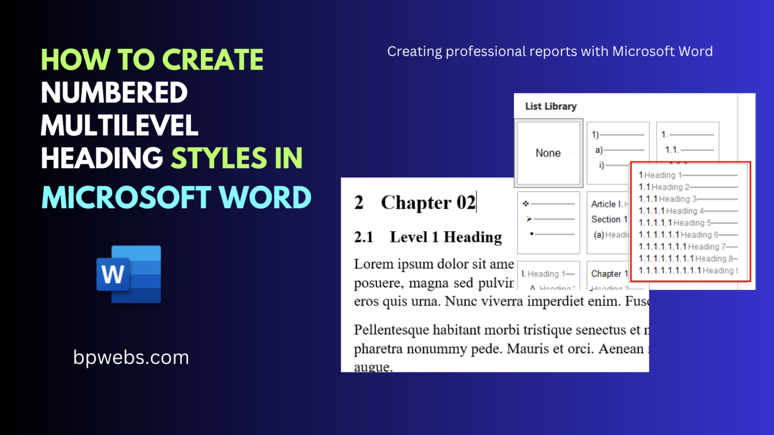 How to Create Numbered Multilevel Heading Styles in Microsoft Word | bpwebs.com