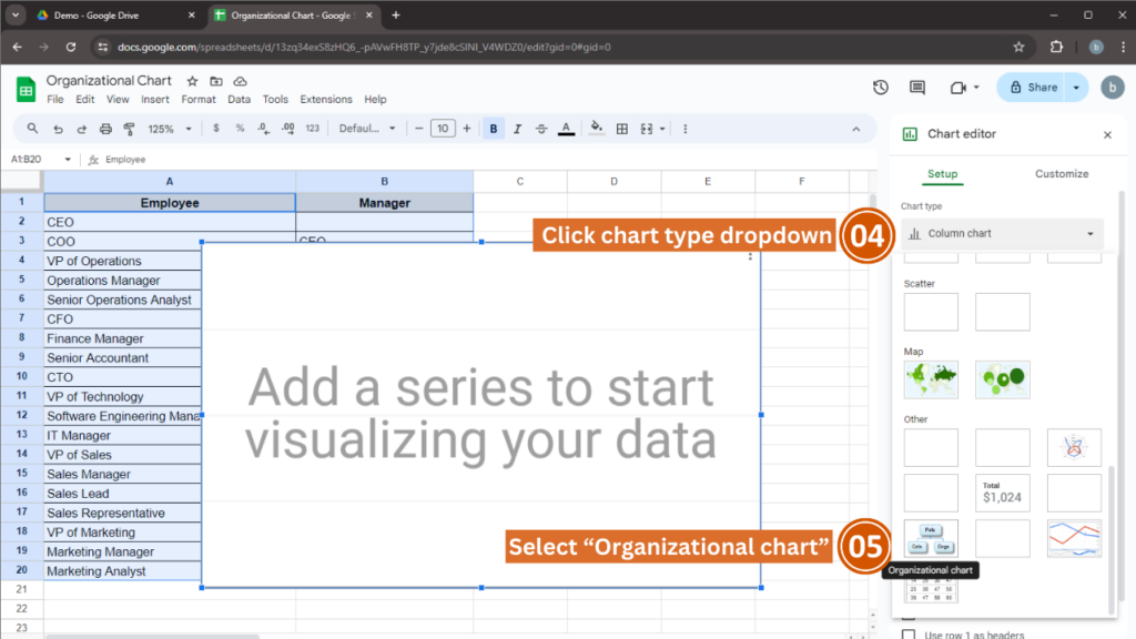 Creating Organizational Charts with Google Sheets | bpwebs.com