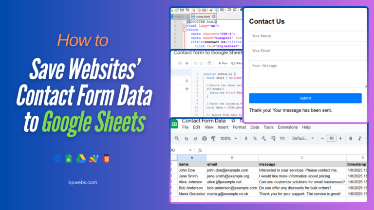 How to Save Websites' Contact Form Data to Google Sheets | bpwebs.com
